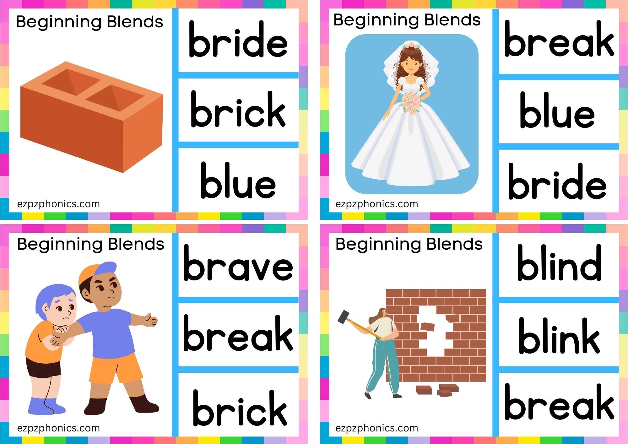 BR Beginning Blends Clip Cards Look At The Image And Clip The Correct Word Set 2 - ezpzphonics.com